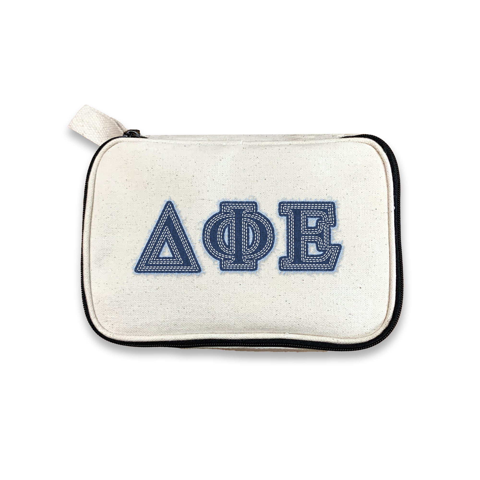 Delta Phi Epsilon Denim Sorority Name Printed on a Cosmetic Make Up Bag ...