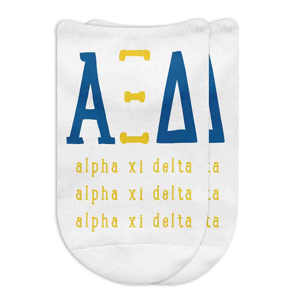Alpha Xi Delta Sorority Letters and Name No Show Socks