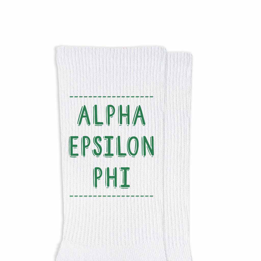 Alpha Epsilon Phi Crew Socks Printed in Sorority Colors