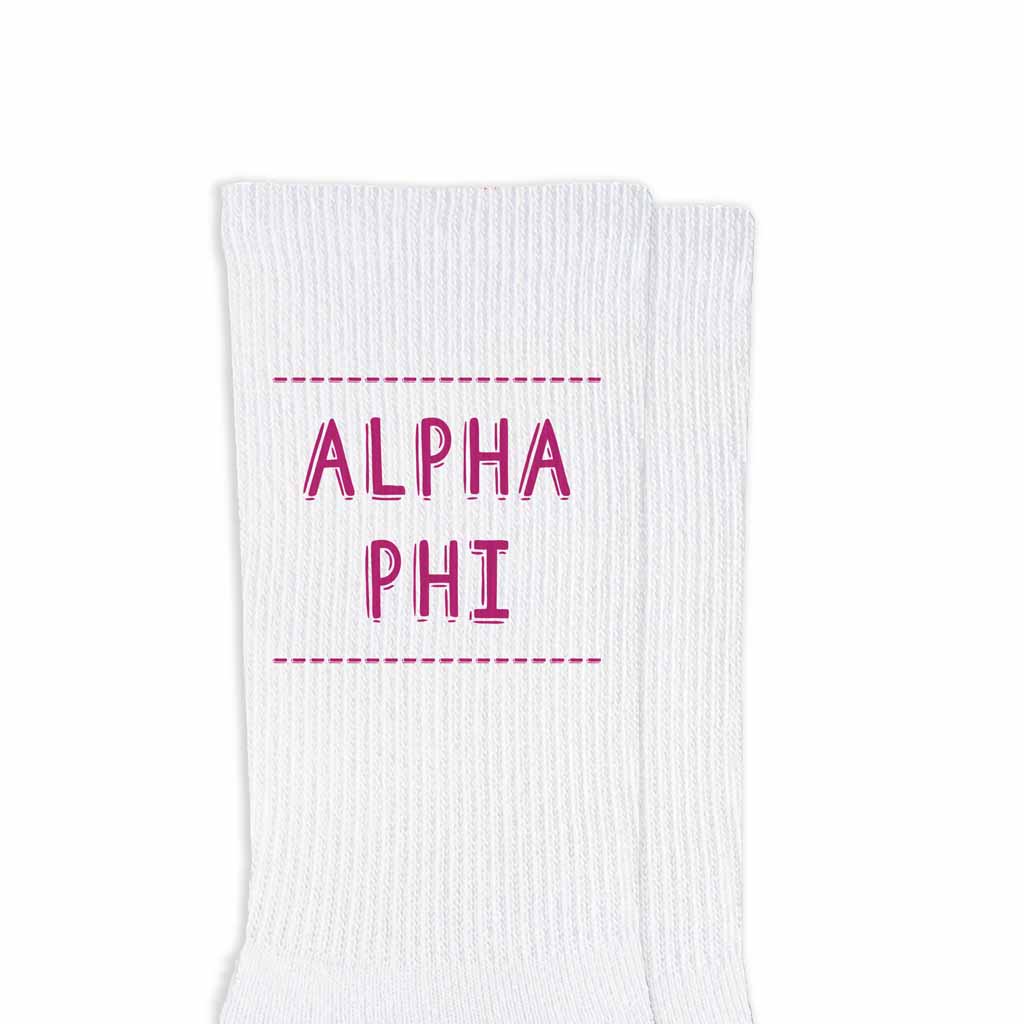 Alpha Phi Crew Socks Printed in Sorority Colors