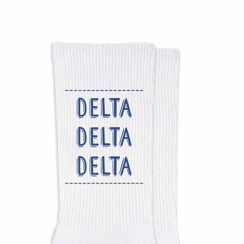 Delta Delta Delta Crew Socks Printed in Sorority Colors