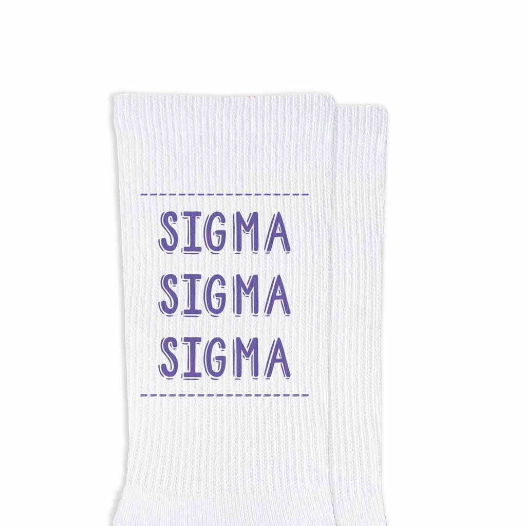 Sigma Sigma Sigma Crew Socks Printed in Sorority Colors