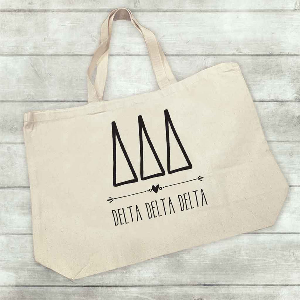 Tri Delta Sorority Greek Letters & Name Canvas Tote Bag