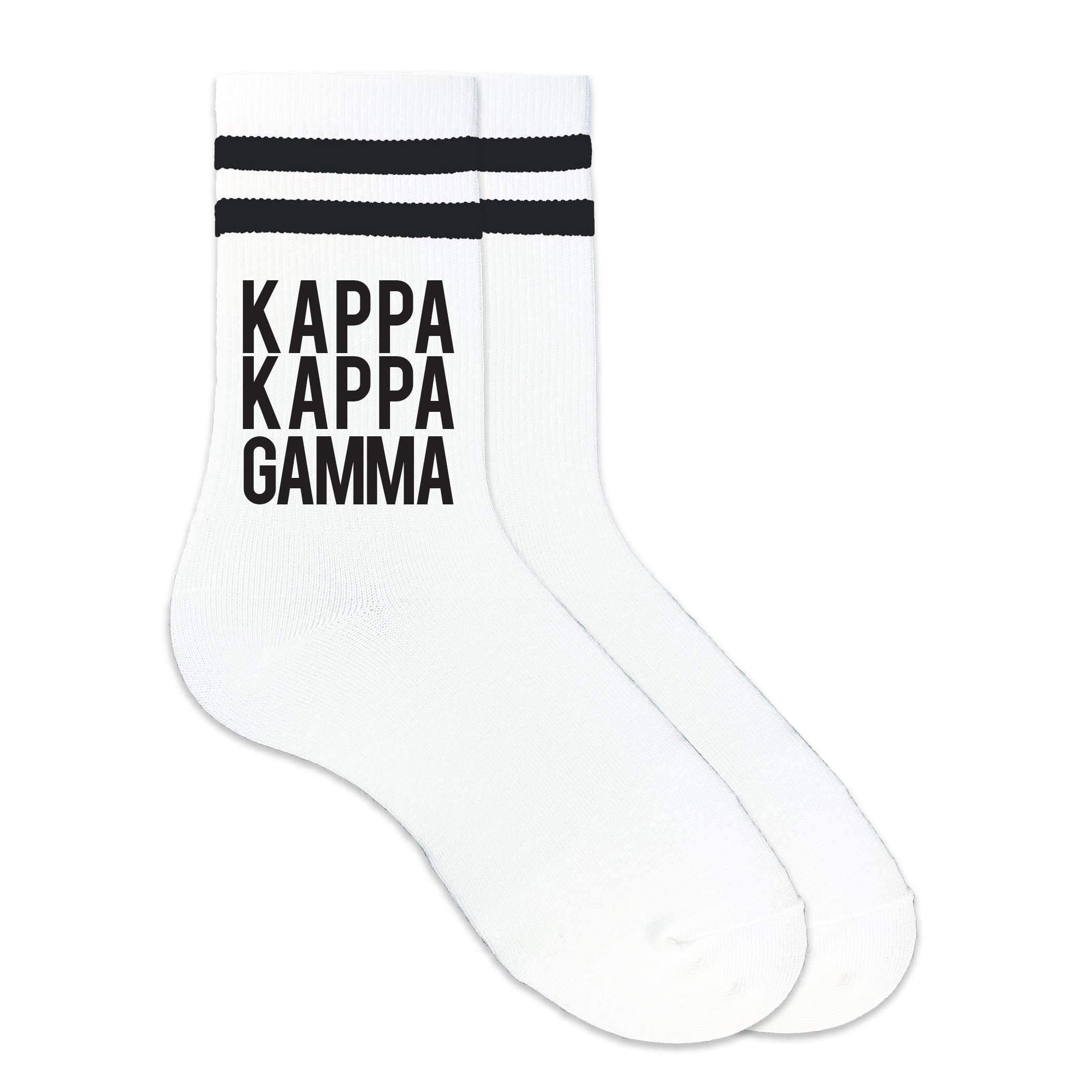 Kappa Kappa Gamma Black Writing Striped Crew Socks