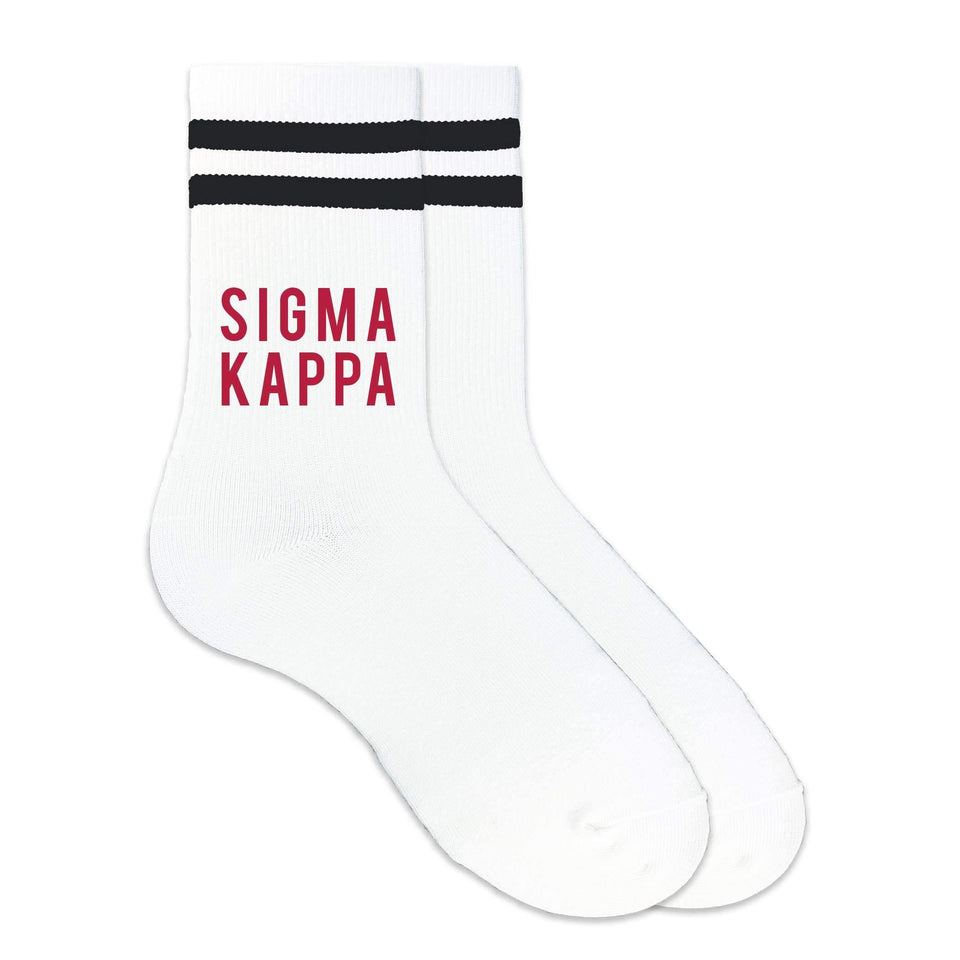 Shop Sigma Kappa Striped Crew Socks in Sorority Color
